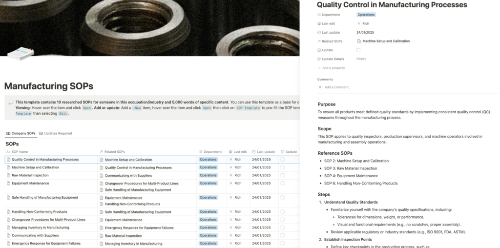 Example SOPs: Manufacturing (Notion) – Example SOPs